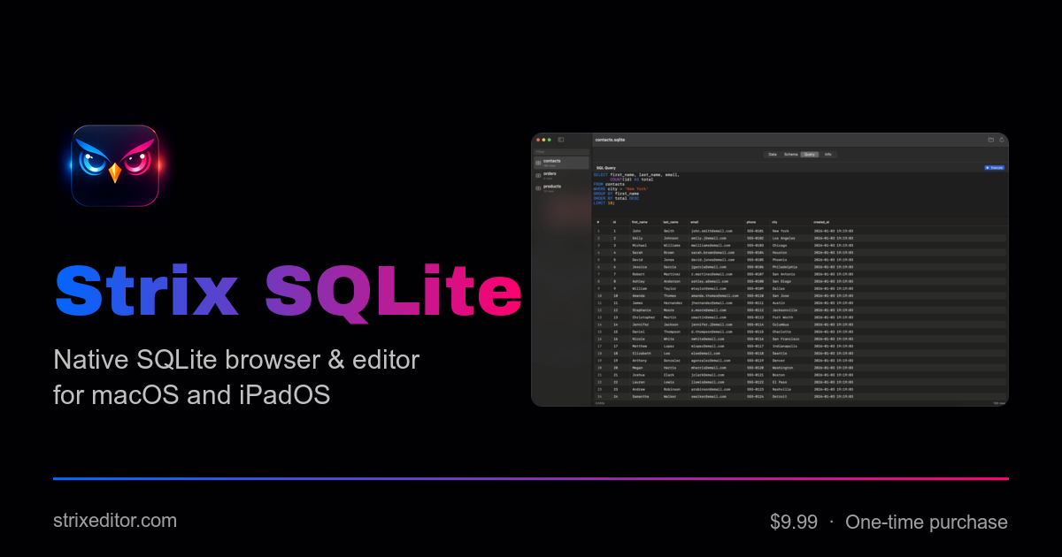 Strix SQLite — Native SQLite Browser & Editor for Mac and iPad